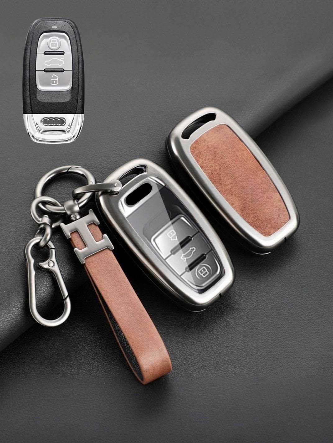 Audi Key Fob Cover Luxury Alloy & Leather Key Case for Audi Keyless Fob ...