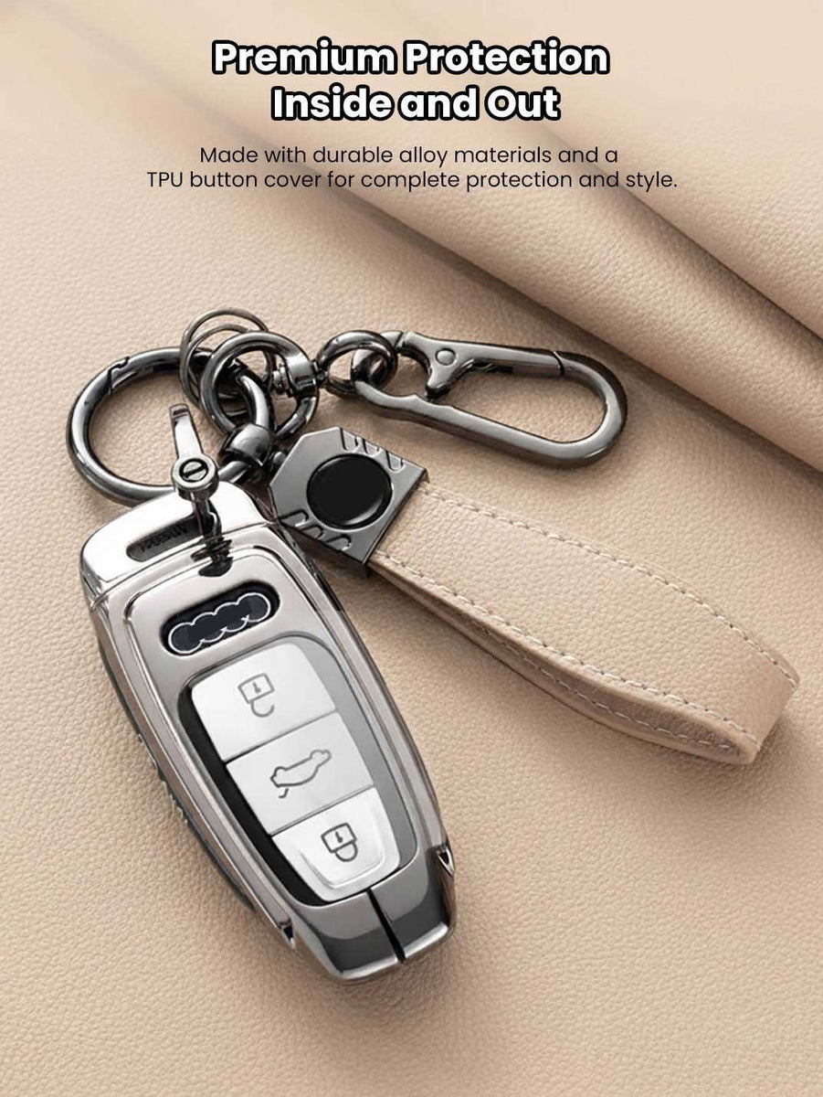 Audi Key Fob Cover Luxury Alloy & Leather Key Case for Audi Keyless Fob ...